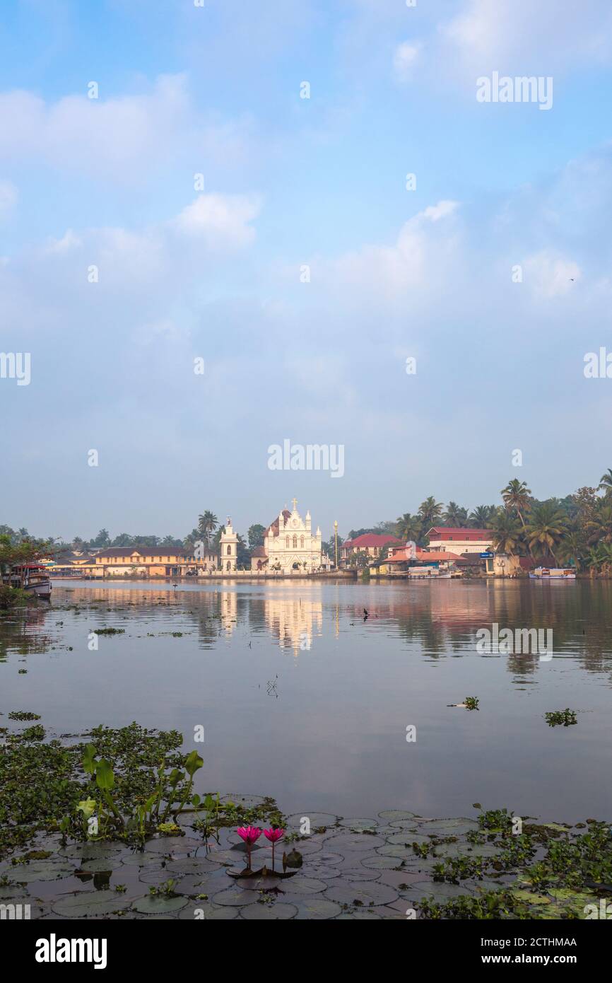 India, Kerala, Alappuzha (Alleppey), Backwaters, St. Mary Forane Church ...