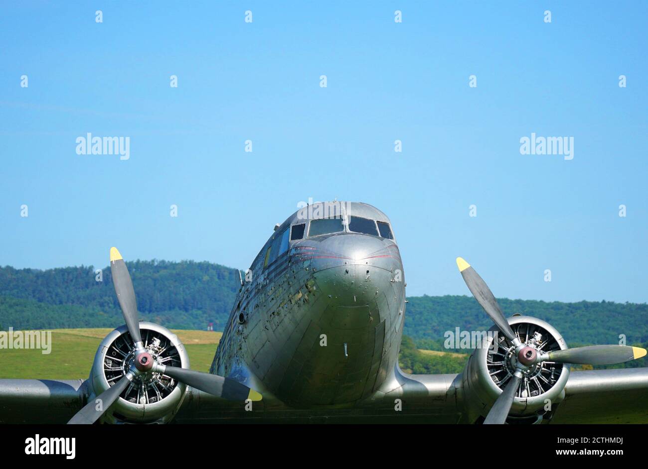 Single concept image of an old rusty air-plane with reflections of the ...