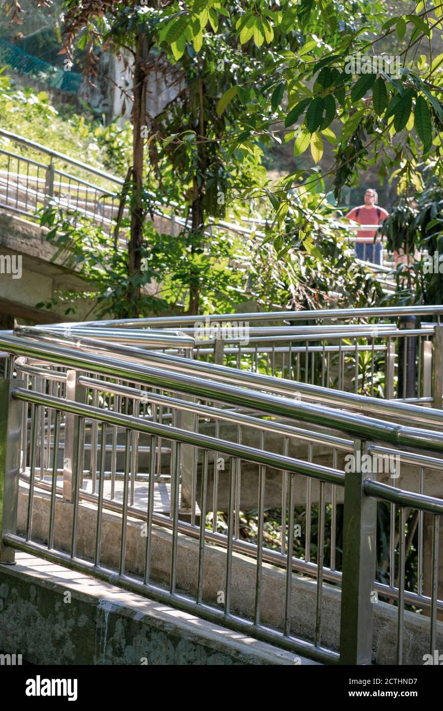 Stainless steel handrails, ramps in the city park. Leisure Park ...