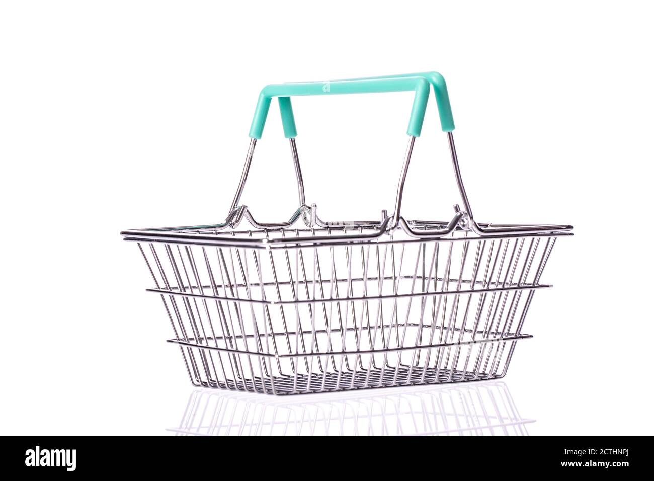 empty toy shopping basket close up isolated on white background Stock ...