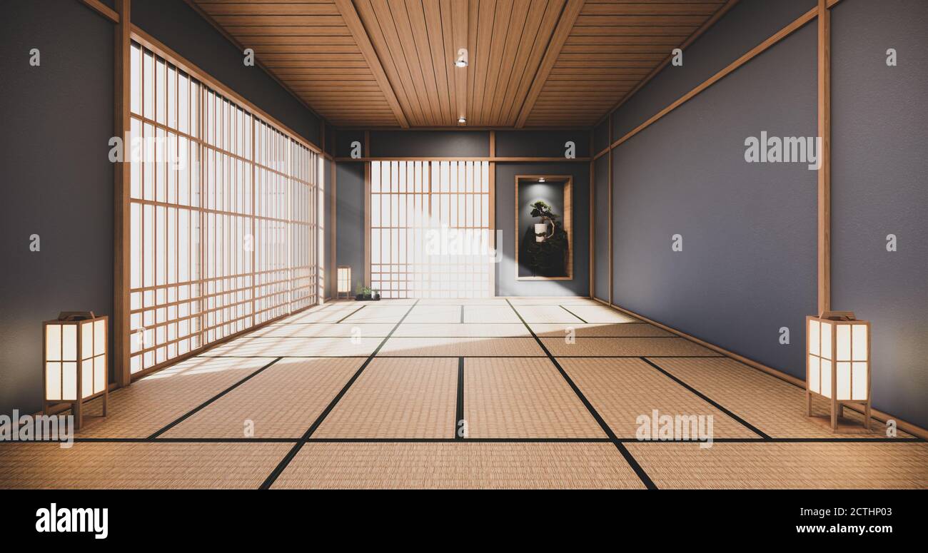 Dark blue color japan interior design,modern living room. 3d ...
