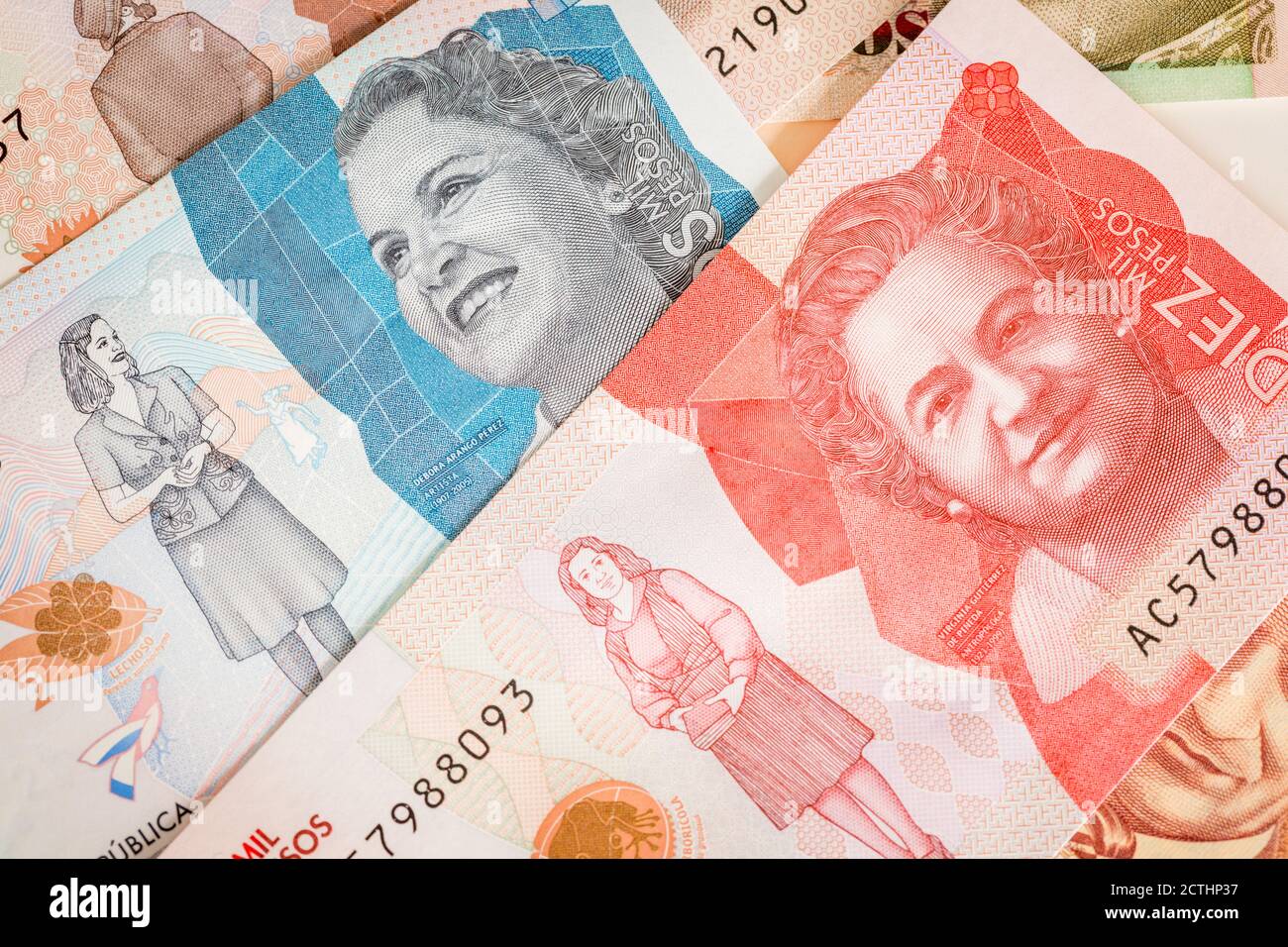 Colombia money, peso currency, paper notes all over the photo Stock ...