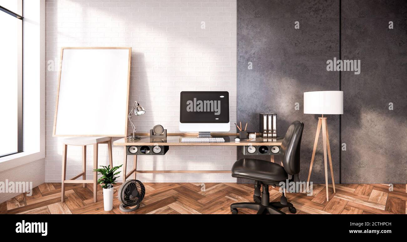 The interior loft style, Computer and office tools on desk in room ...