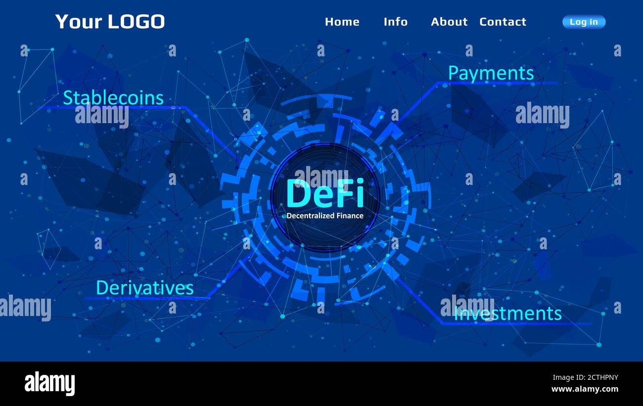 Defi - decentralized finance website template on blue abstract ...
