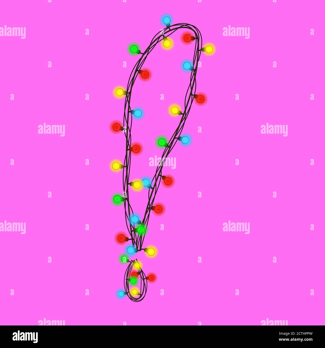 Christmas exclamation mark from a garland isolated on pink. Colored ...
