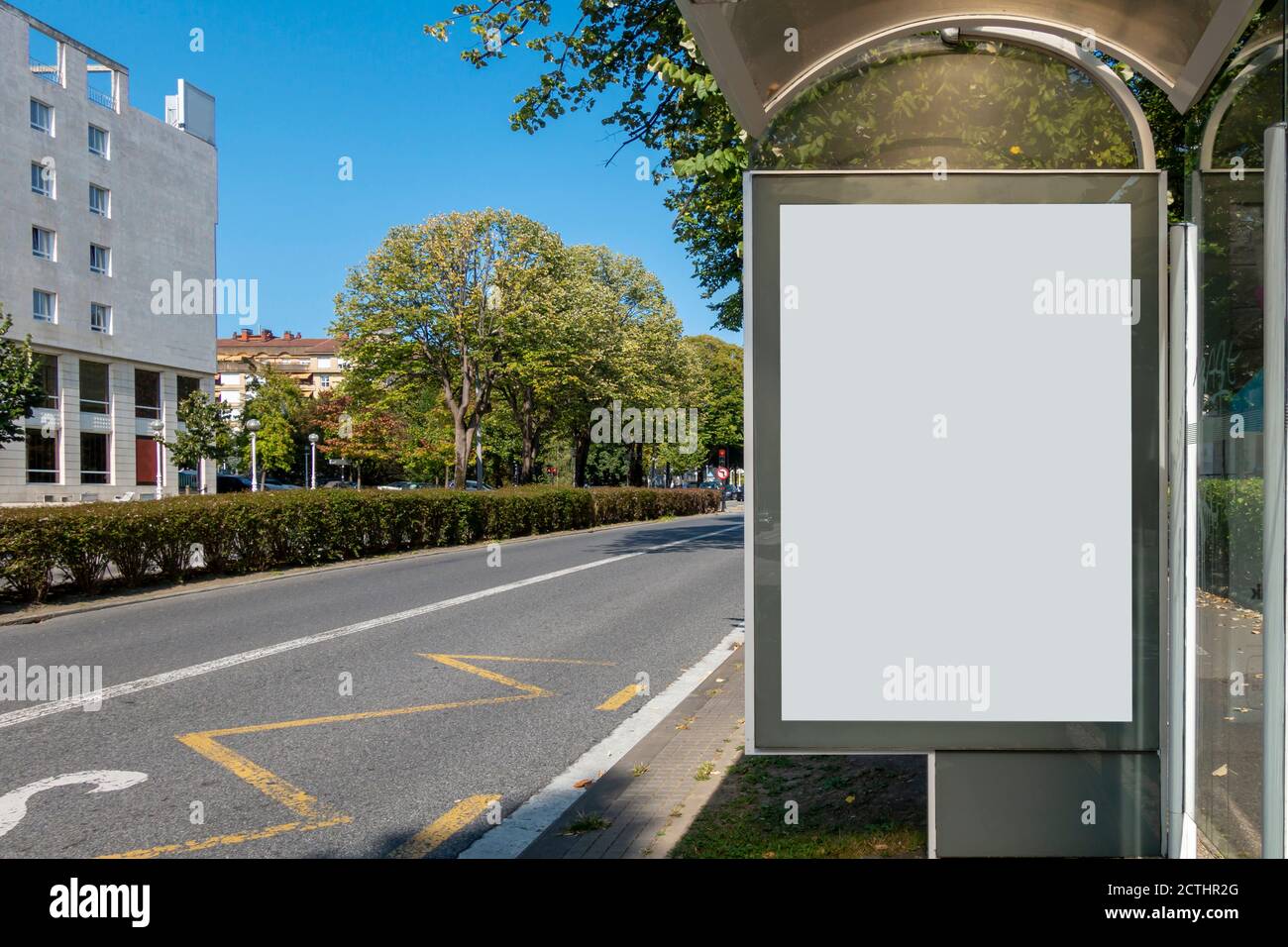 Blank advertisement mock up in a bus stop, in the street Stock Photo ...