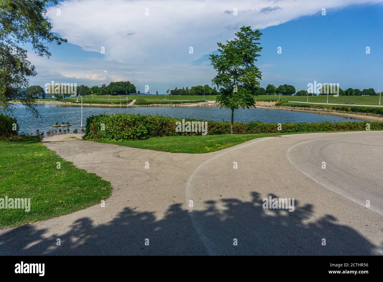 View across the lake from Trail at Bayfront Park in Hamilton, Ontario ...