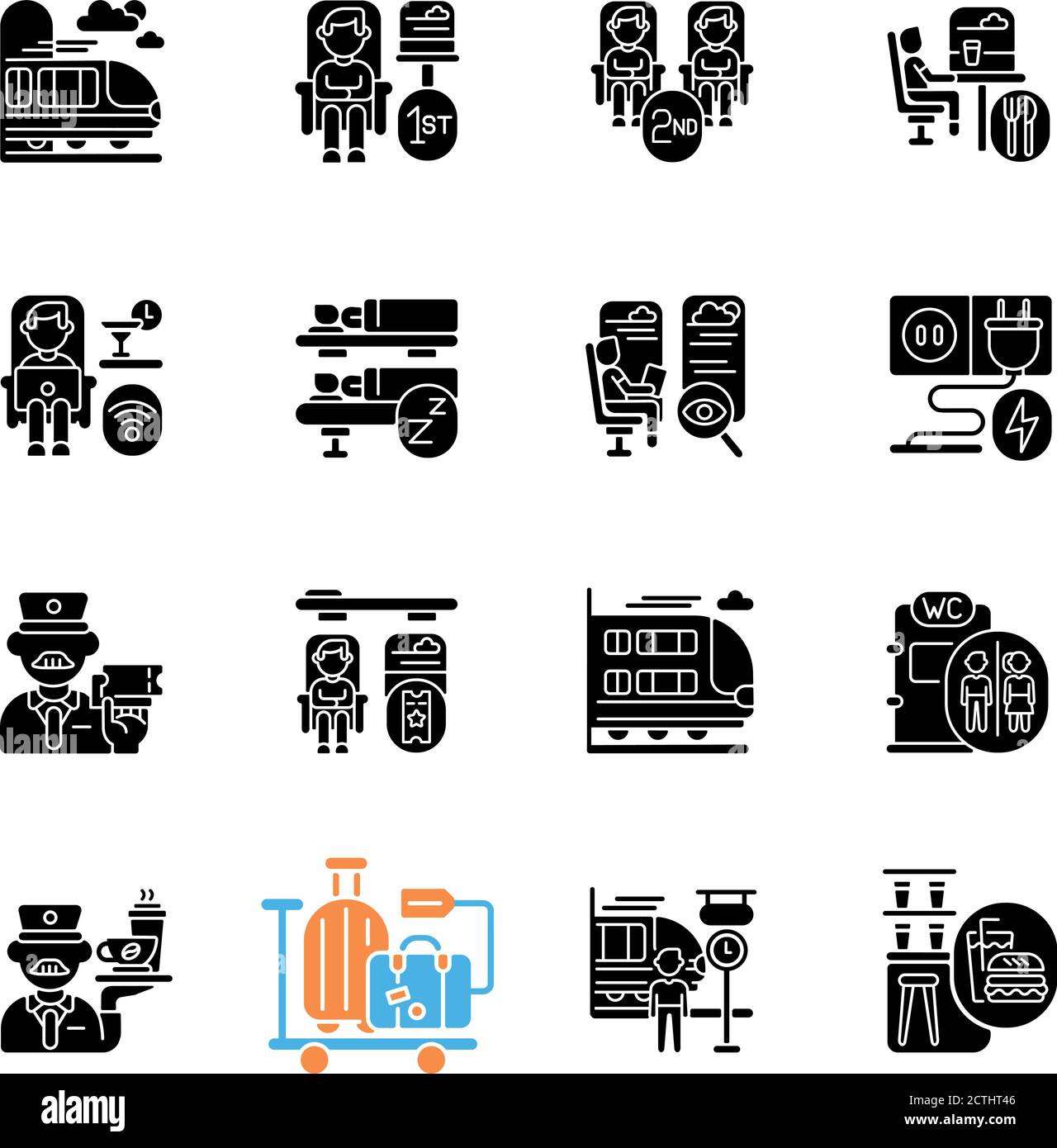 Train services black glyph icons set on white space Stock Vector Image ...