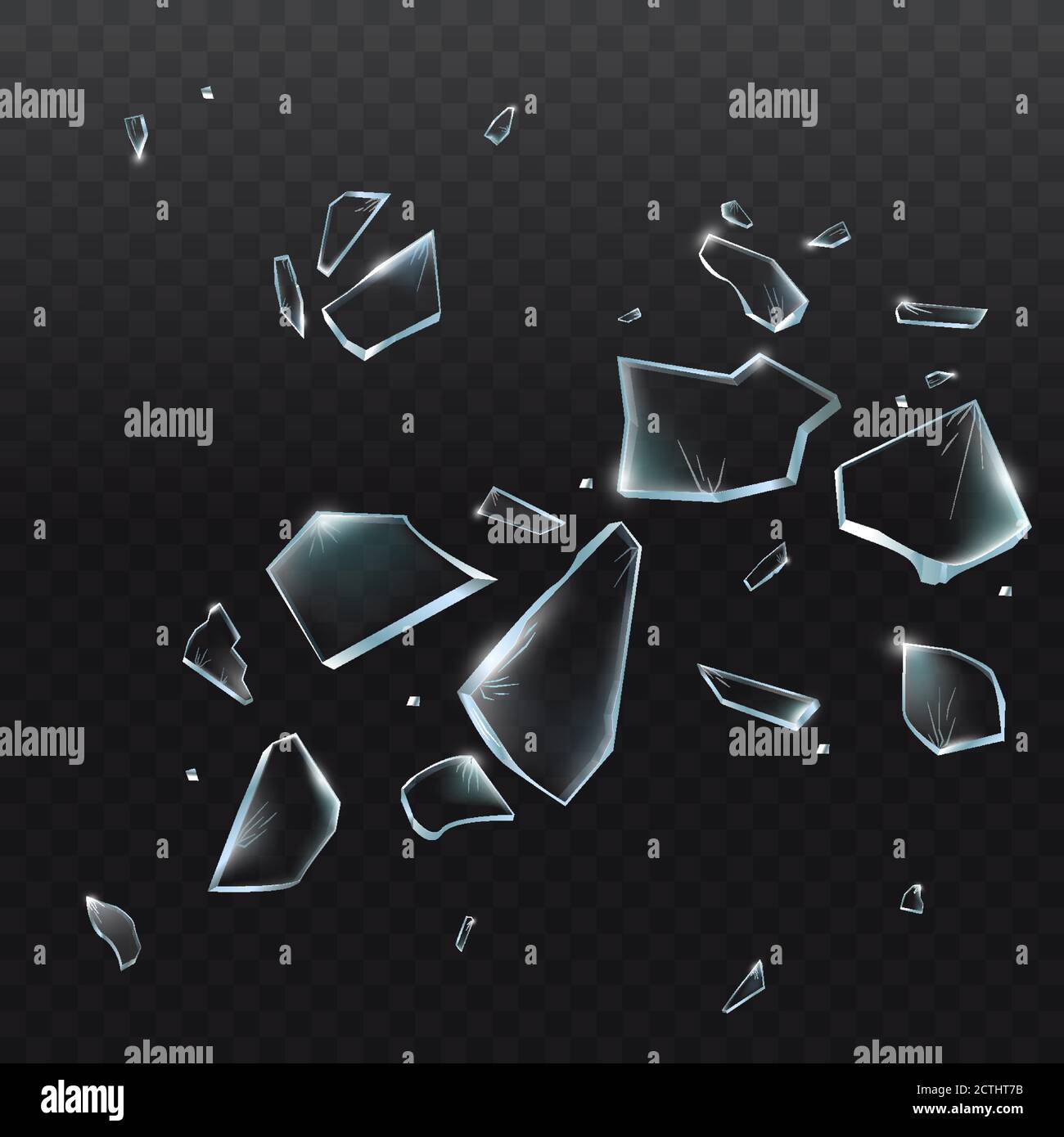 Broken glass pieces. Shattered glass on black background. Vector realistic illustration Stock ...
