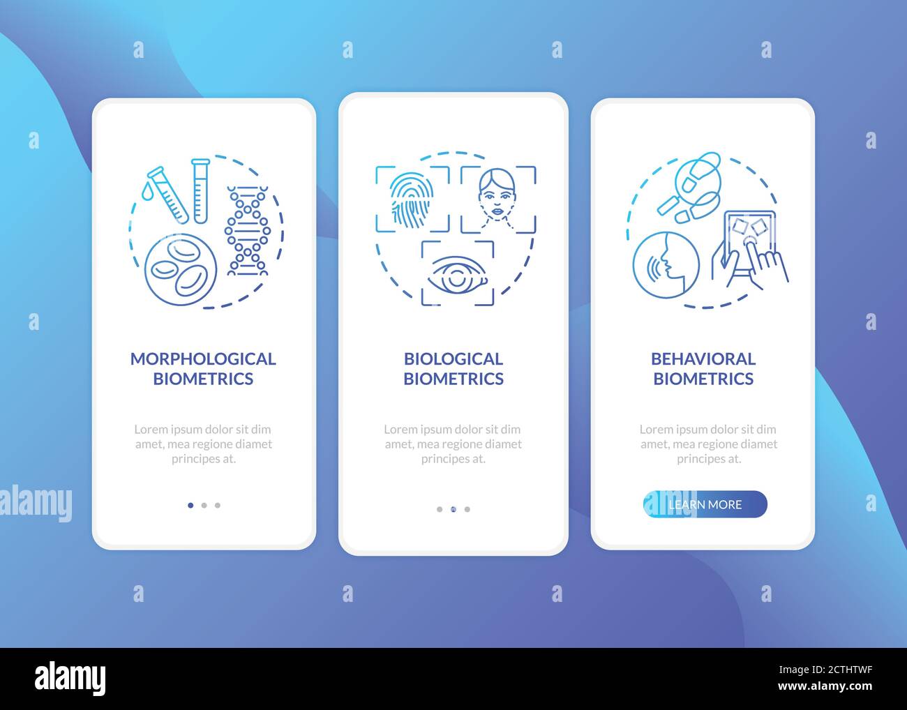 Biometrics types onboarding mobile app page screen with concepts Stock ...