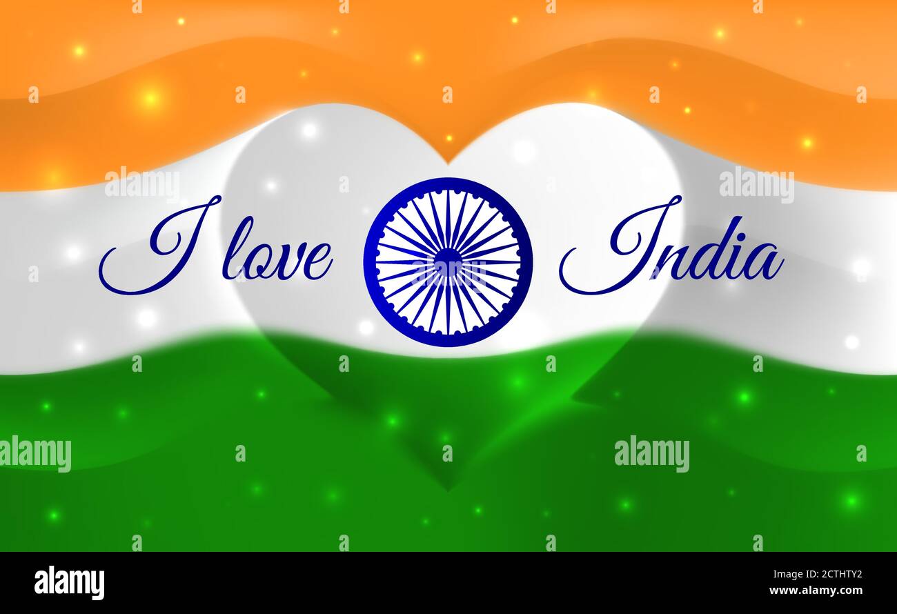 I love India. Indian national flag with heart shaped waves. Background ...