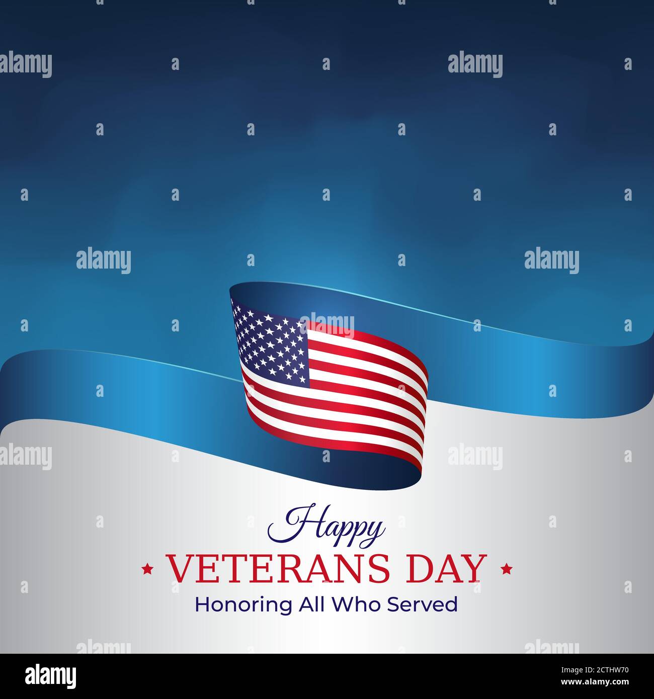 Happy veterans day banner. Waving american flag on blue sky background ...