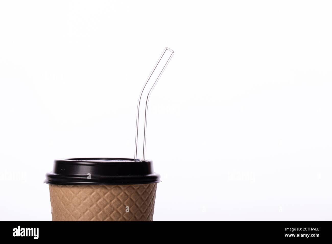 Modern craft reusable paper cup eco-friendly glass straw on white ...