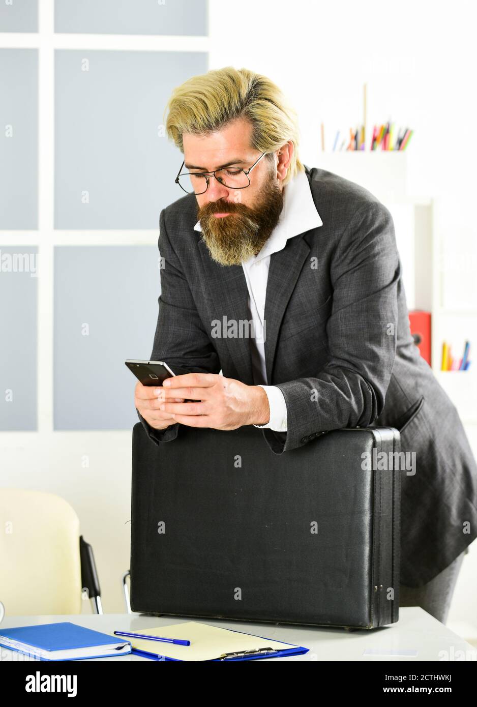 Ready transaction. Financial director with suitcase. Expected ...