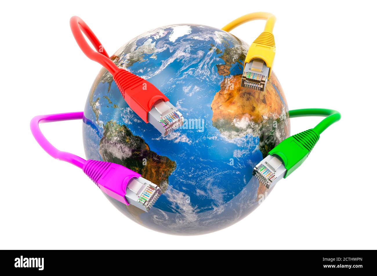 Earth Globe with lan cables. Global Internet connection concept. 3D ...