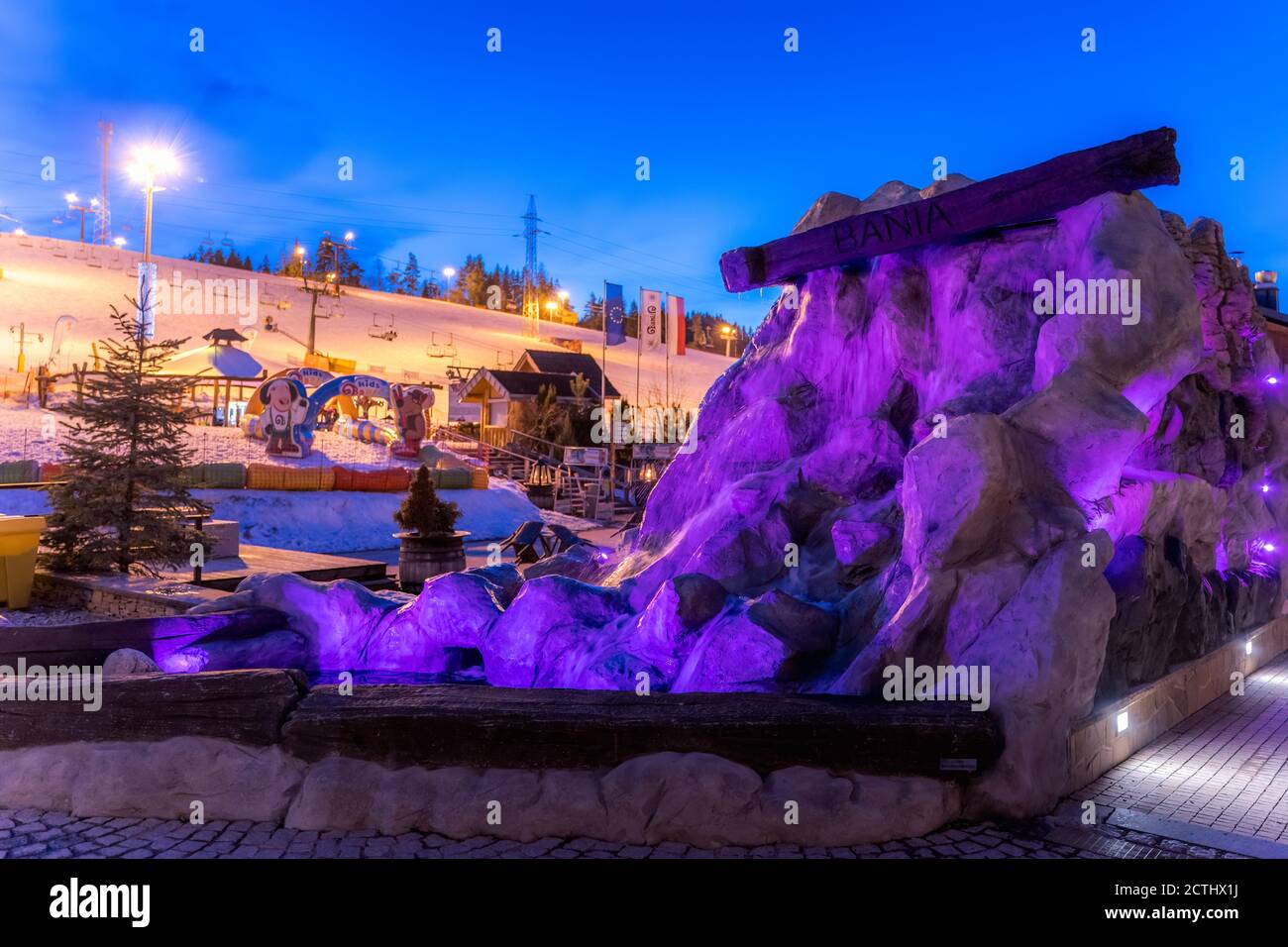Bialka Tatrzanska, Poland, March 2019 Rock formation and waterfall in ...