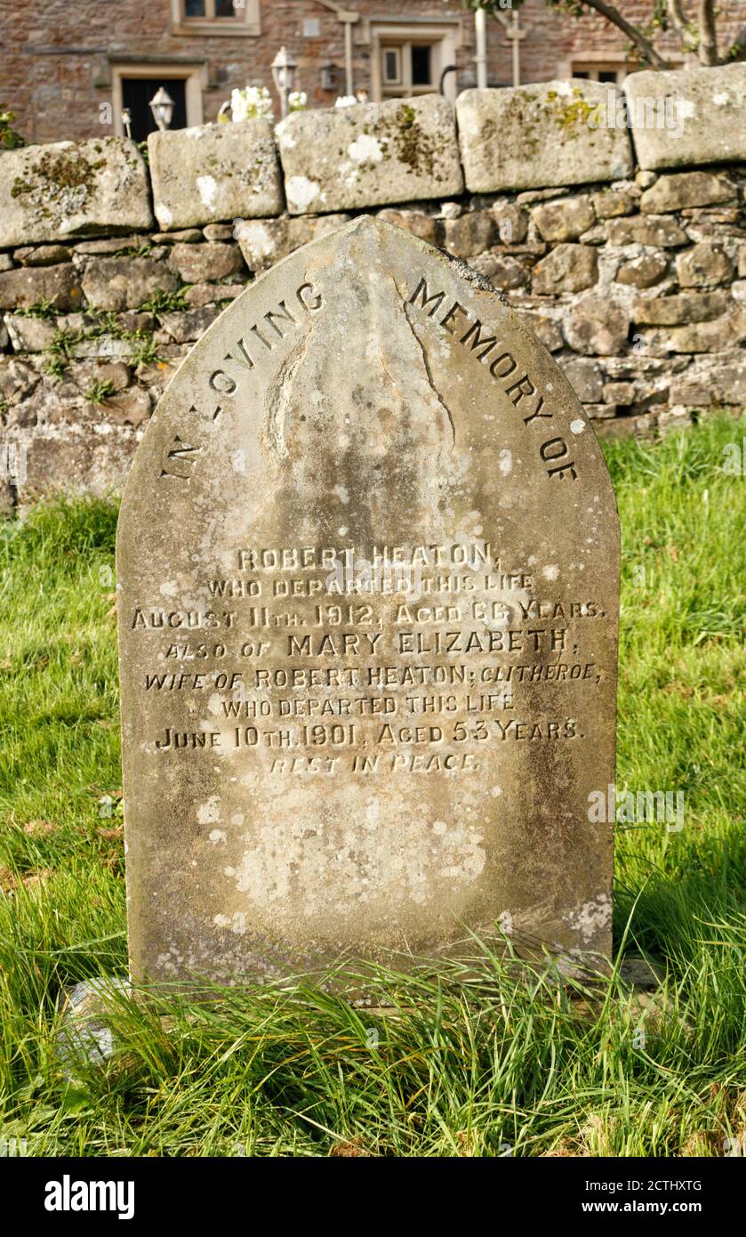 Edwardian gravestone at All Hallows Church. Great Mitton, Ribble Valley ...