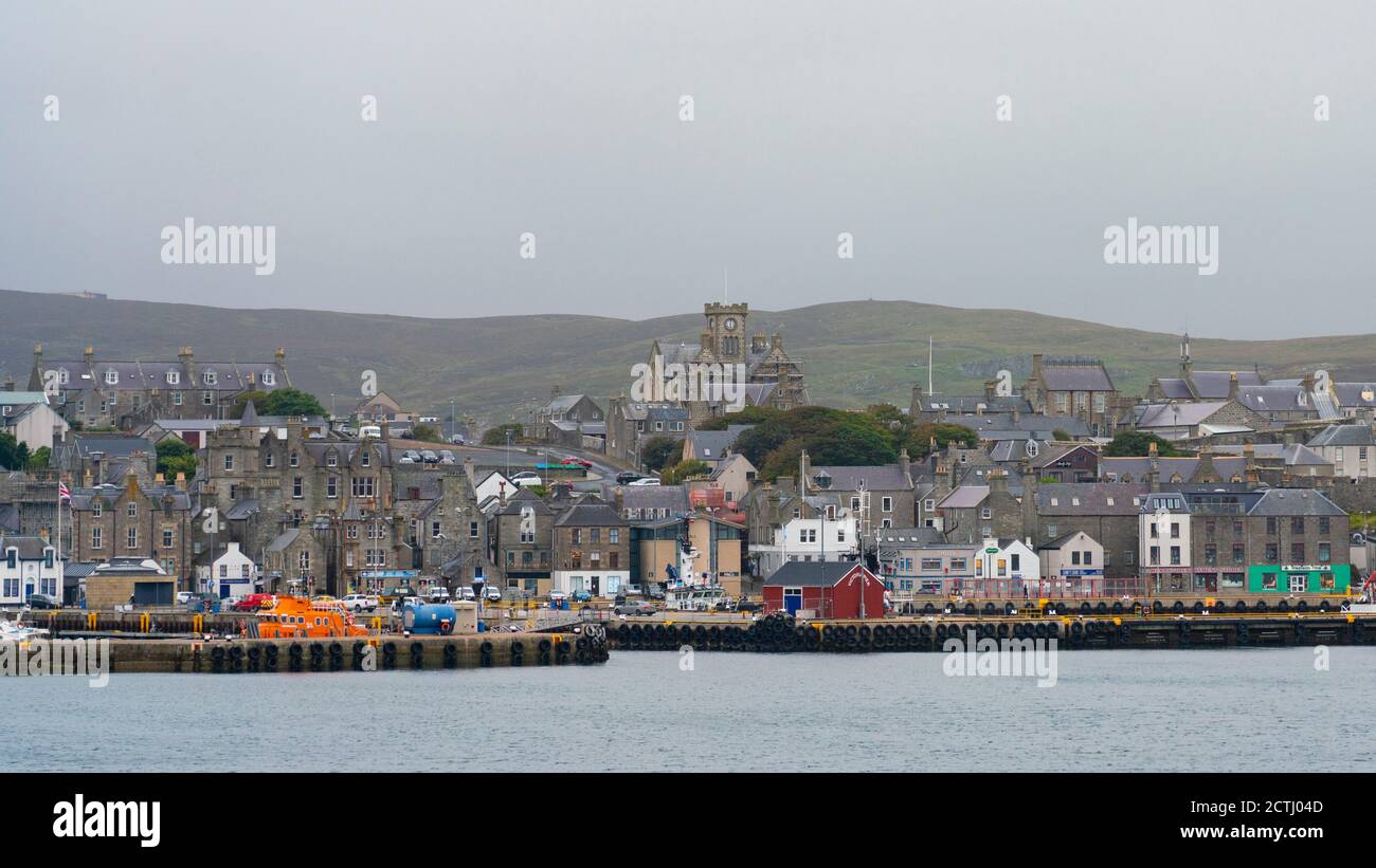 View of Lerwick town from harbour on Shetland , Scotland, UK Stock ...