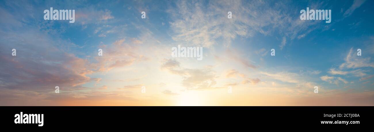 Dawn. Beautiful morning sun and sky with clouds, landscape panorama ...