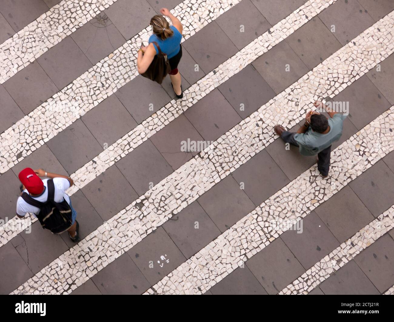 People walking over pattern sidewalk - birds eye Stock Photo - Alamy