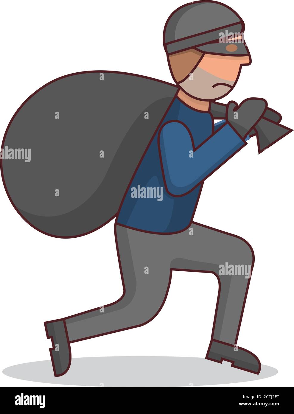 Criminal With Stolen Thief With A Bag Cartoon Character Stock Vector