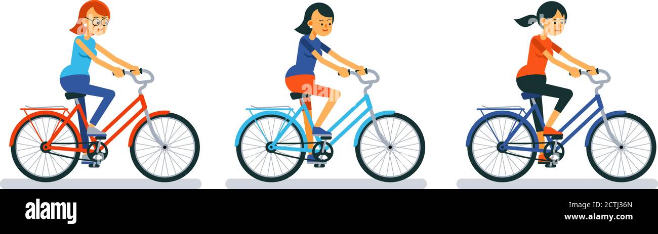 Girl on bike. Woman Cyclist on bicycle cartoon style Stock Vector Image ...