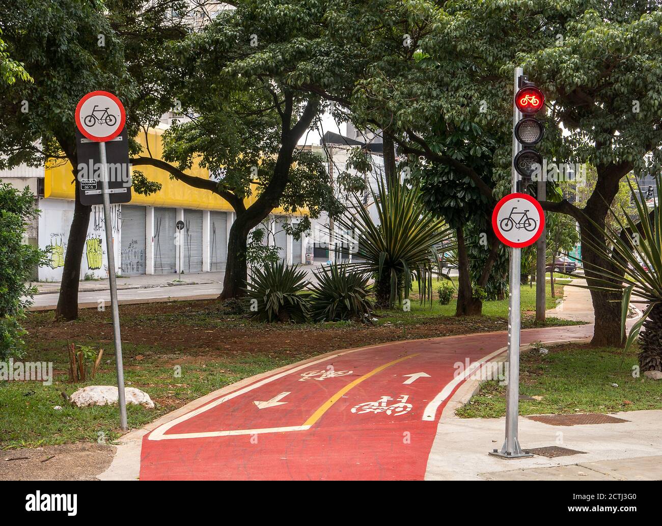 Cycle route red traffic light signs Stock Photo - Alamy