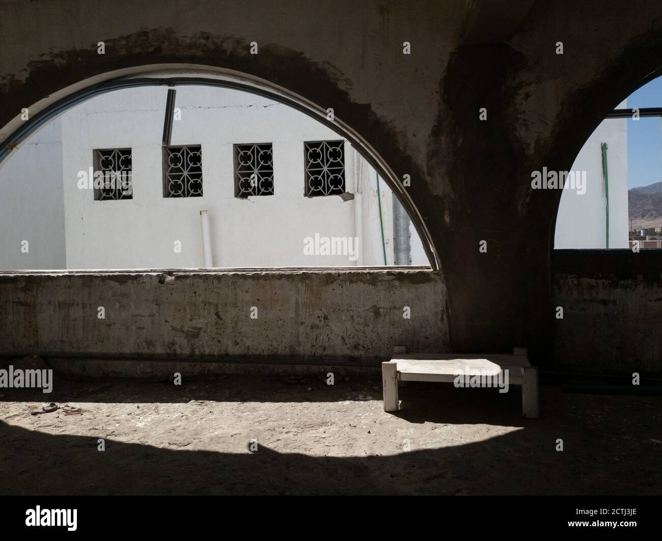 Traditional wide arched window in the Arb house against the background ...