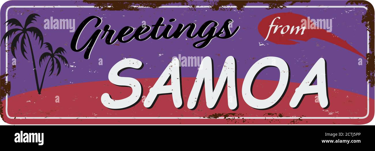 Greetings from Samoa Vintage tin sign with Retro souvenirs or postcard ...
