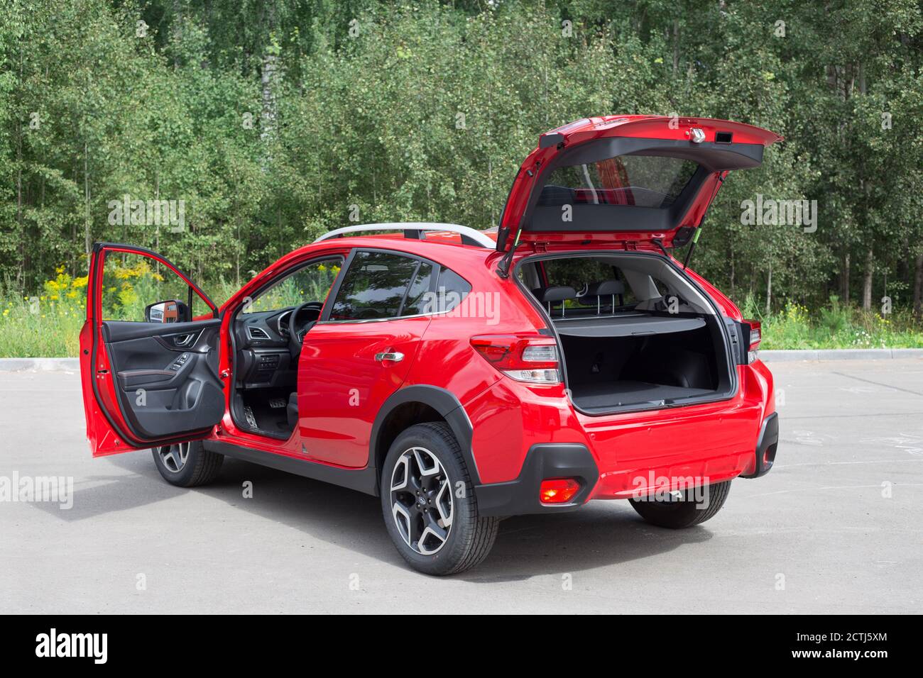 Russia, Izhevsk - August 13, 2020: New modern Subaru XV car with open ...