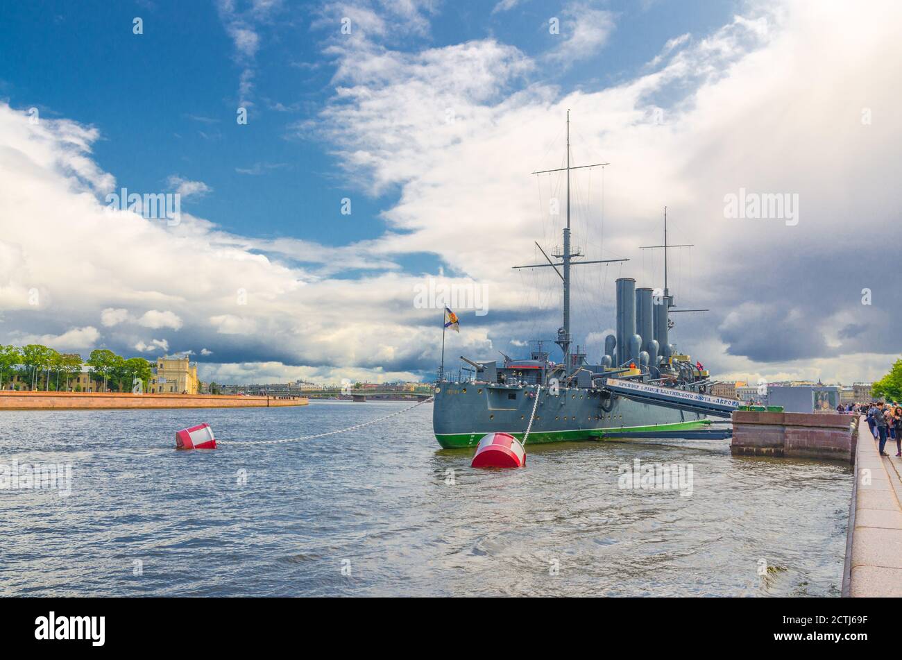 Saint Petersburg, Russia, August 3, 2019: Aurora protected cruiser ...