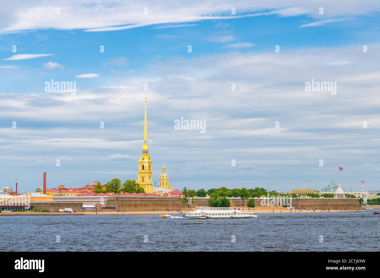 The Peter and Paul Fortress citadel, Saints Peter and Paul Cathedral Orthodox church with gold ...