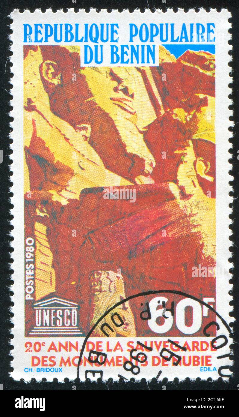 BENIN CIRCA 1980: stamp printed by Benin, shows Ramses II, UNESCO ...