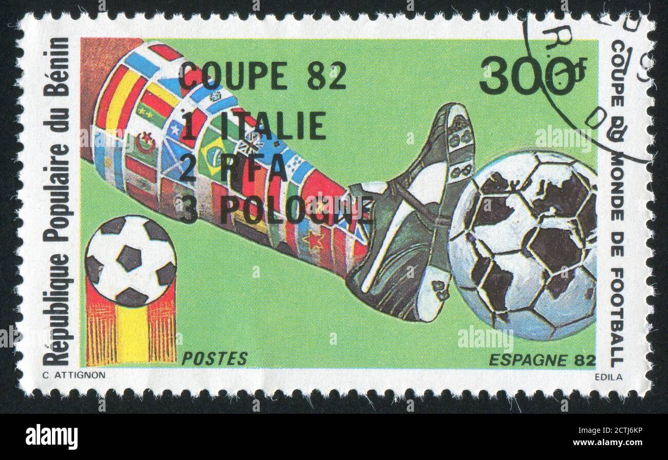 BENIN - CIRCA 1982: stamp printed by Benin, shows football, circa 1982 ...