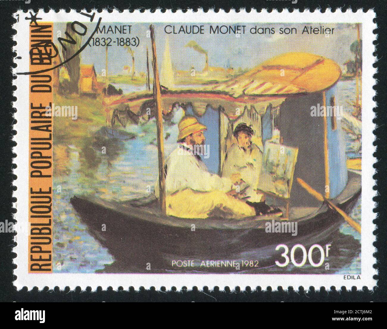 BENIN CIRCA 1982: stamp printed by Benin, shows Monet in Boat, by ...