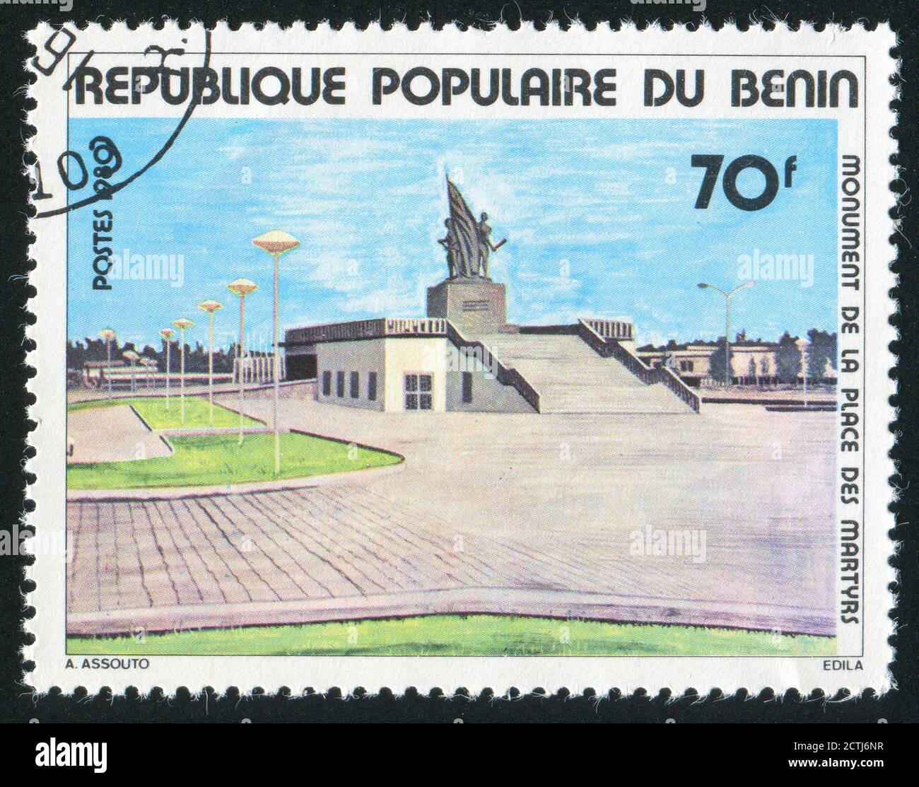 BENIN CIRCA 1980: stamp printed by Benin, shows Monument, Martyrs ...