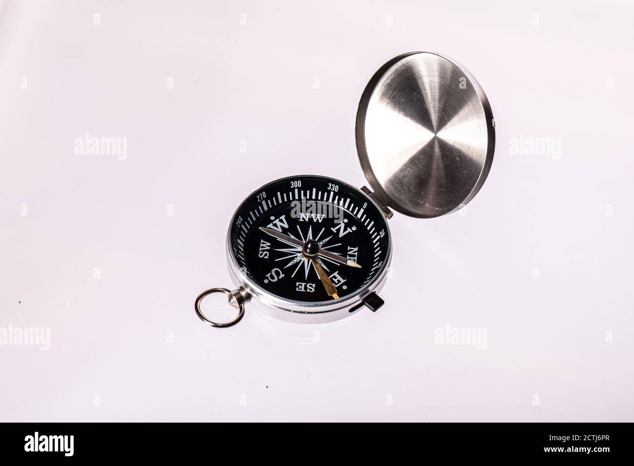 Vintage silver compass isolated on white background, business strategy ...