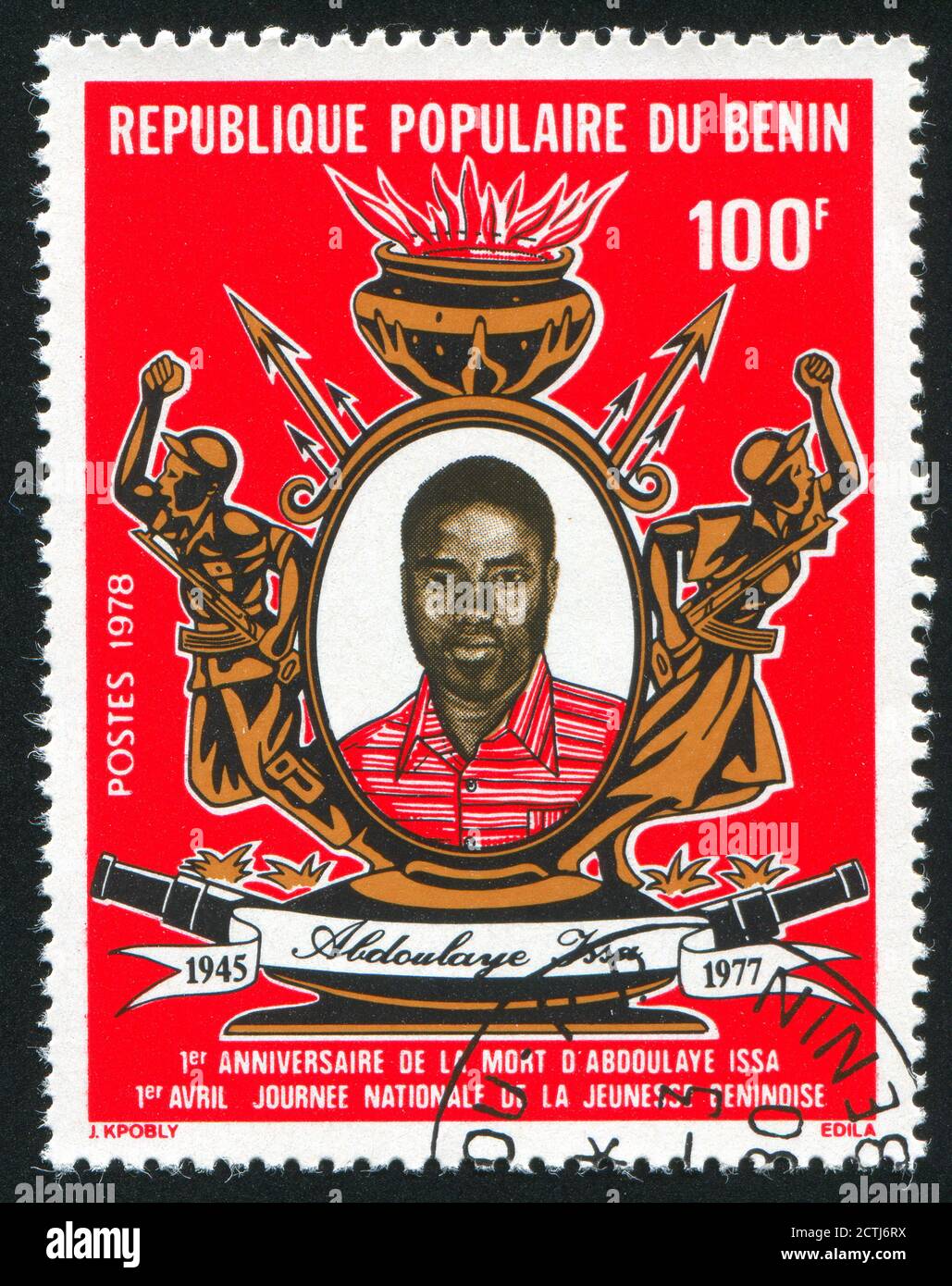 BENIN CIRCA 1978: stamp printed by Benin, shows Abdoulaye Issa, Weapons ...