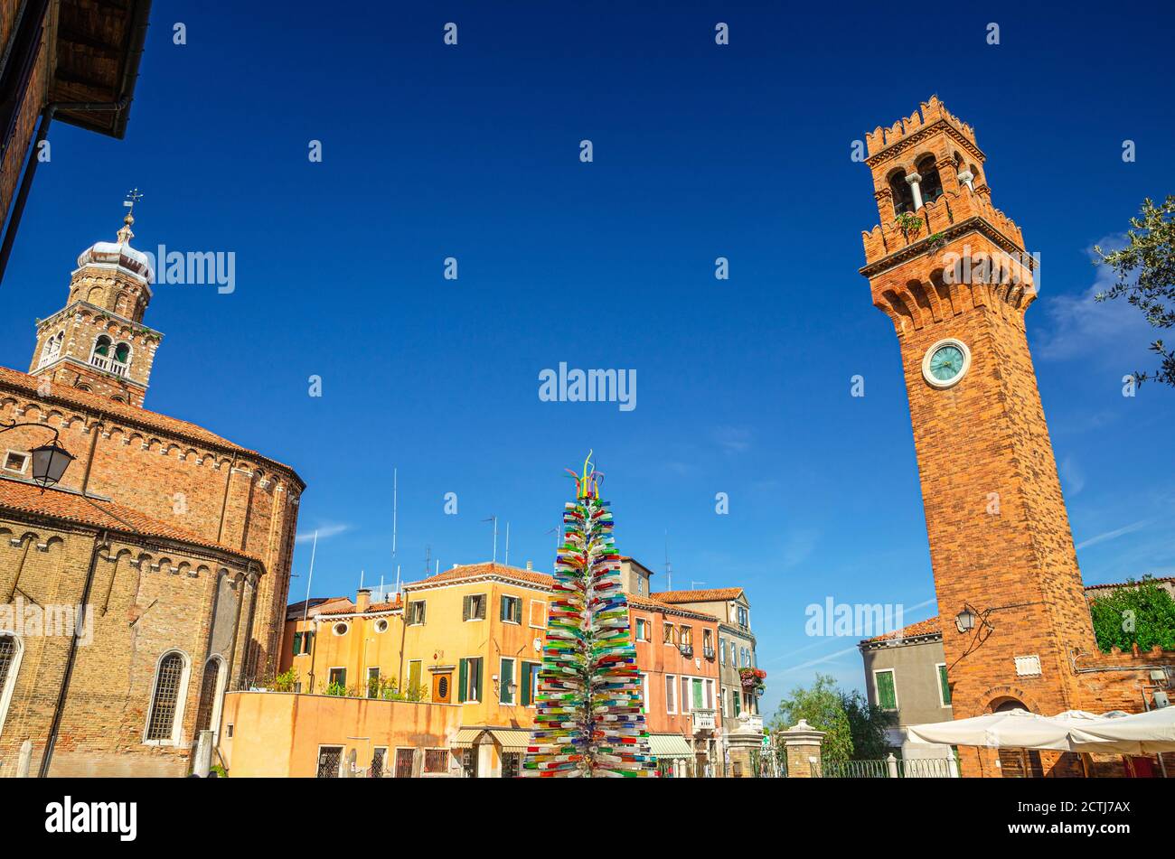 Murano, Italy, September 14, 2019: clock tower Torre dell'Orologio, San ...