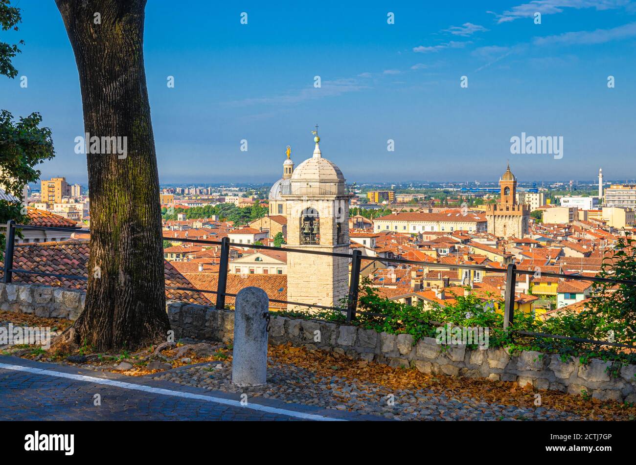 Aerial panoramic view of old historical city centre of Brescia city ...