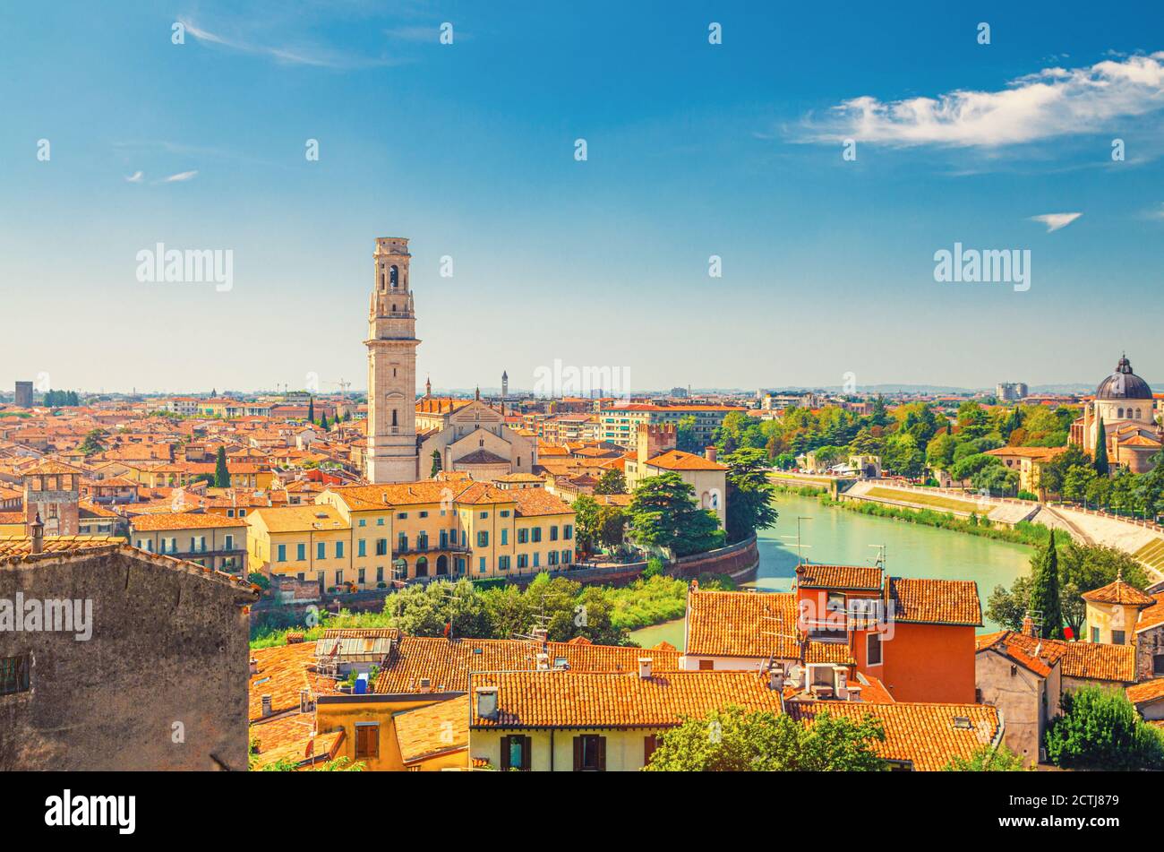 Aerial view of Verona historical city centre, Adige river, Verona ...