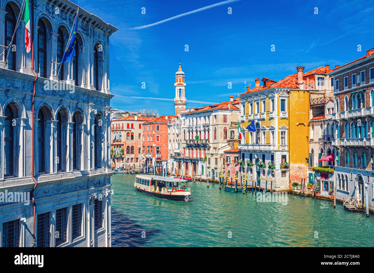 Grand Canal waterway in Venice historical city centre with vaporetto ...