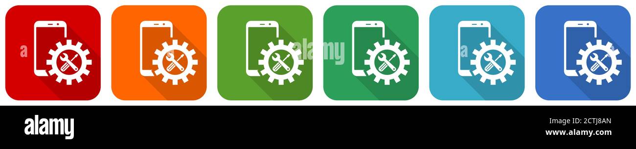 Mobile phone, smartphone service icon set, flat design vector ...
