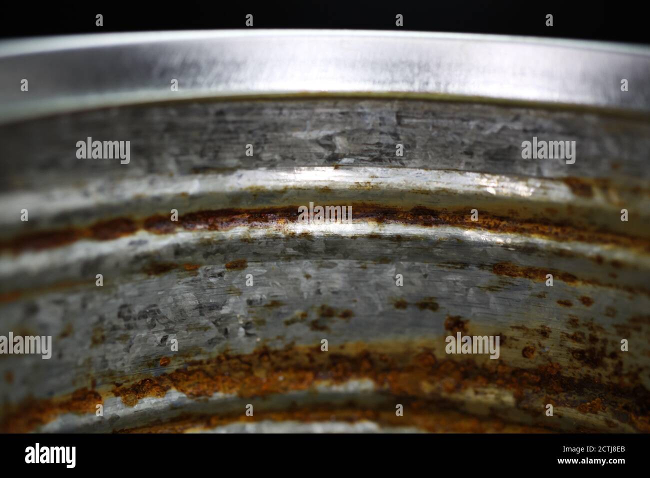 Makro closeup inside metal food can with rusty corroded surface Stock ...