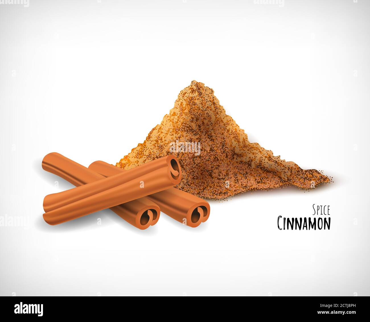 Vector image of cinnamon sticks and cinnamon powder. Lettering Spice ...
