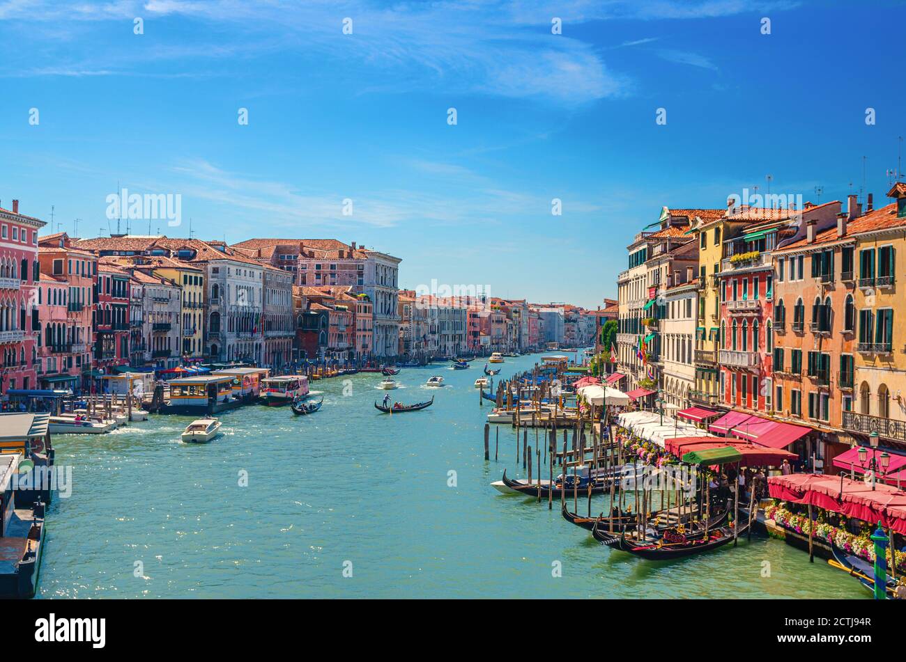 Venice cityscape with Grand Canal waterway. View from Rialto Bridge ...