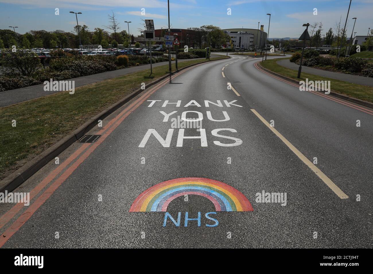 Pinderfields Hospital Has a ‘Thank You NHS’ sign painted on the entry ...