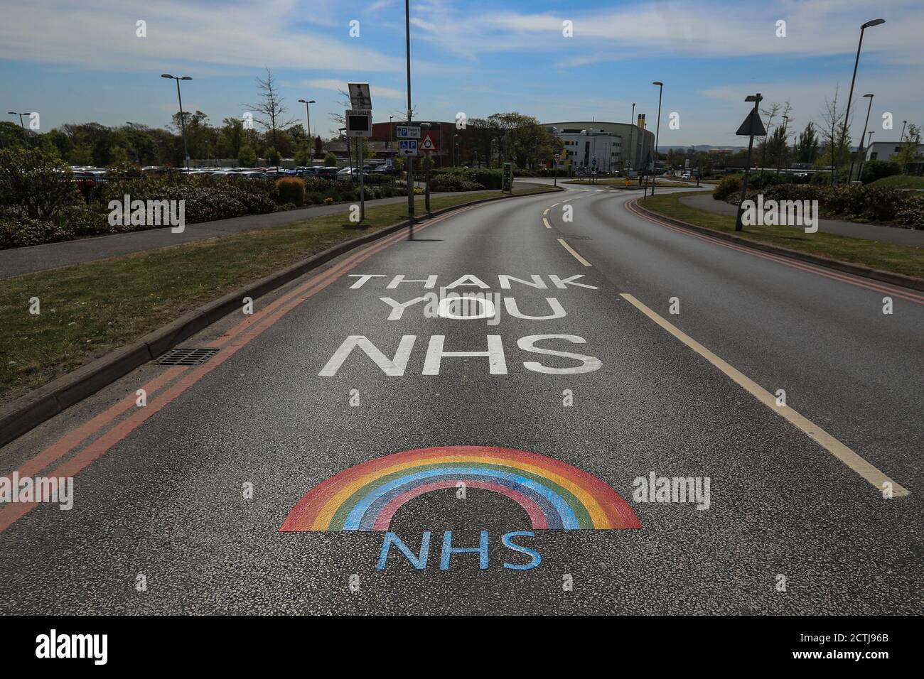 Pinderfields Hospital Has a ‘Thank You NHS’ sign painted on the entry ...