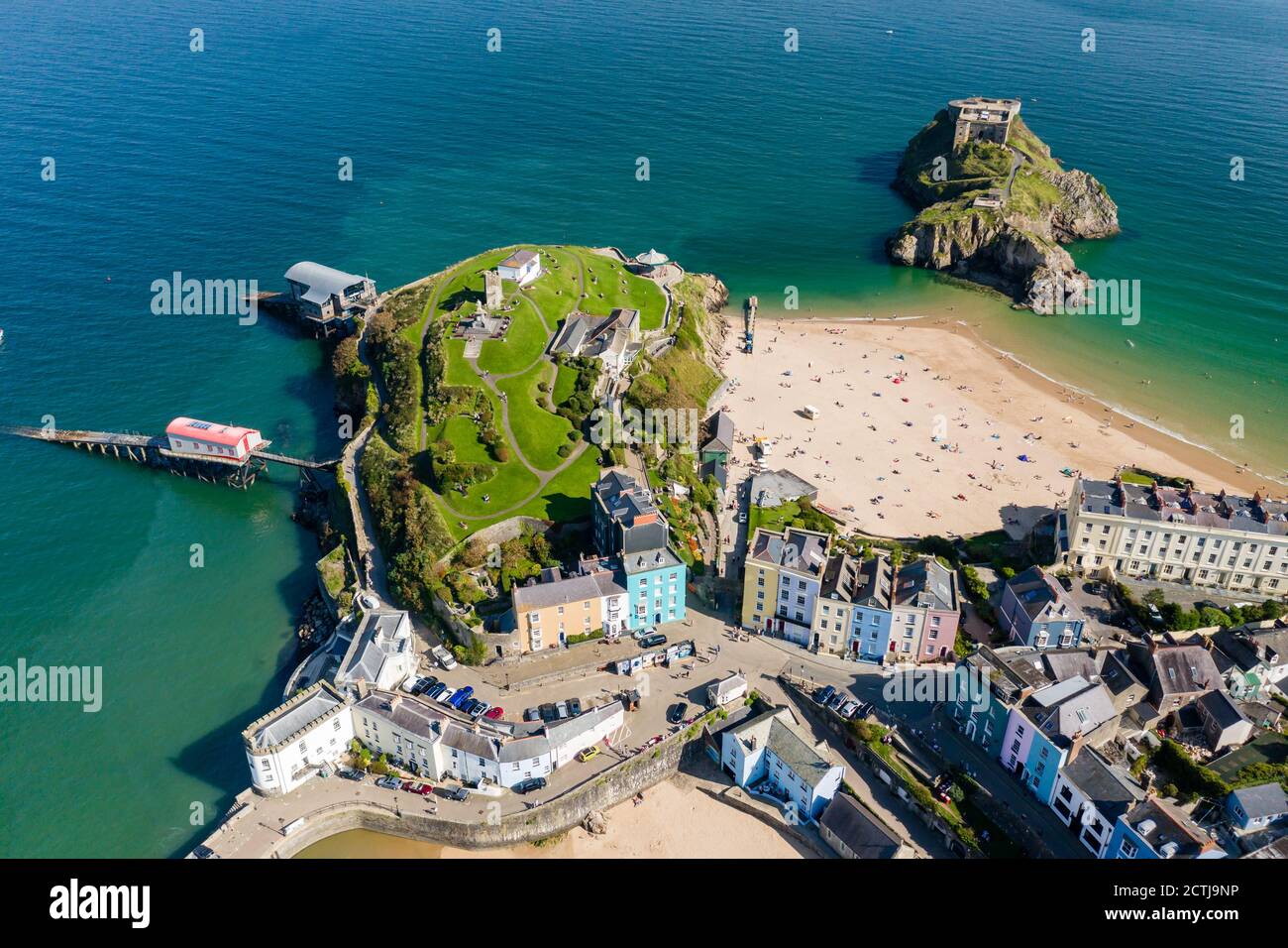 Aerial view of a sandy beach in a picturesque resort (Castle Beach ...