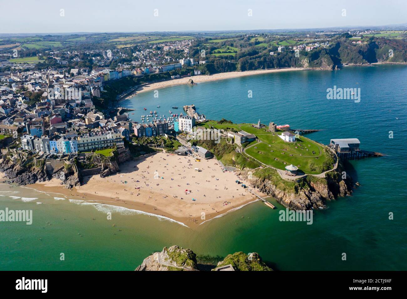 Aerial view of a sandy beach in a picturesque resort (Castle Beach ...